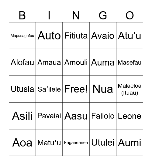 Untitled Bingo Card