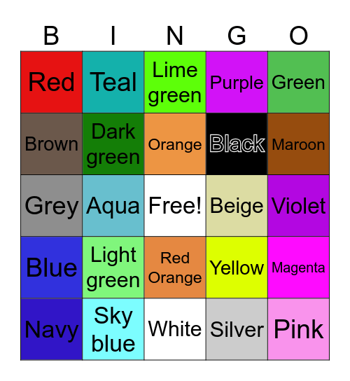 Colour Bingo Card