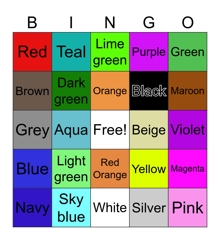 Colour Bingo Card