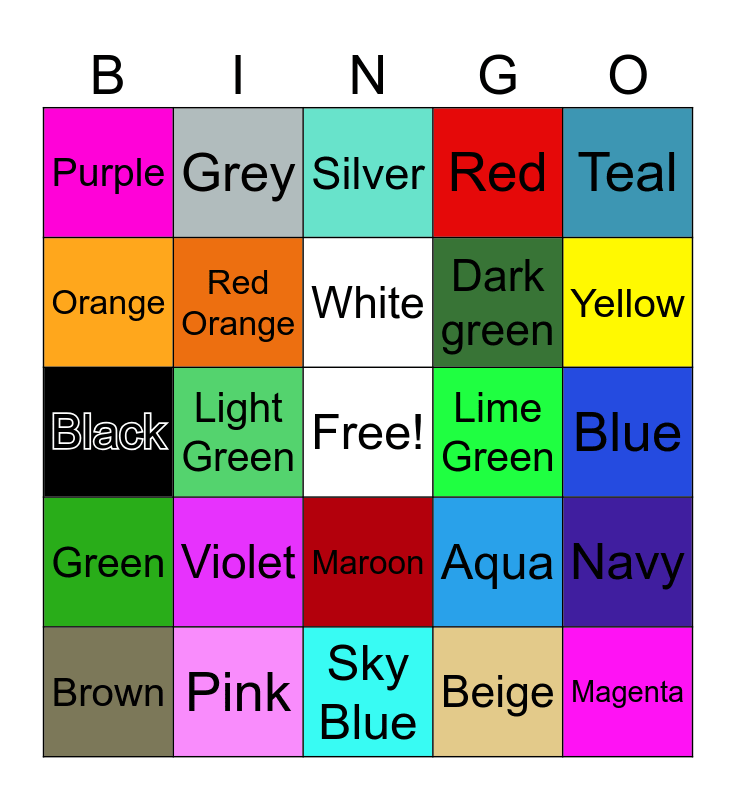 Colour Bingo Card
