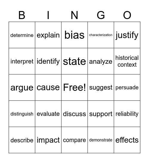 ACADEMIC VOCABULARY Bingo Card