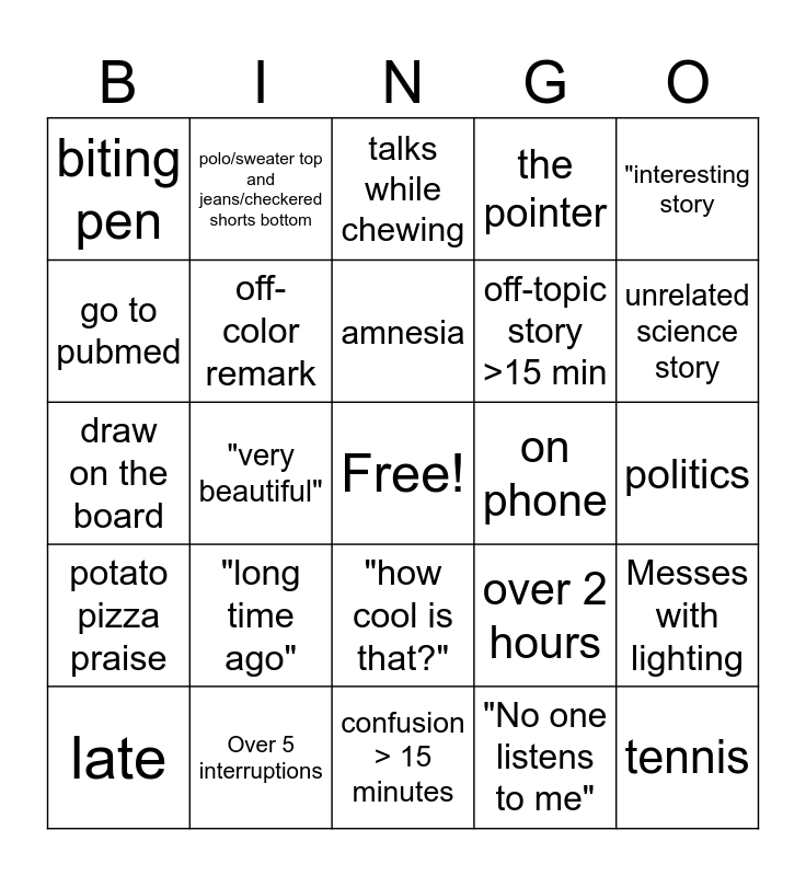 SM LM Bingo Card