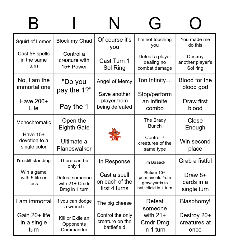 MTG Commander Bingo! Bingo Card