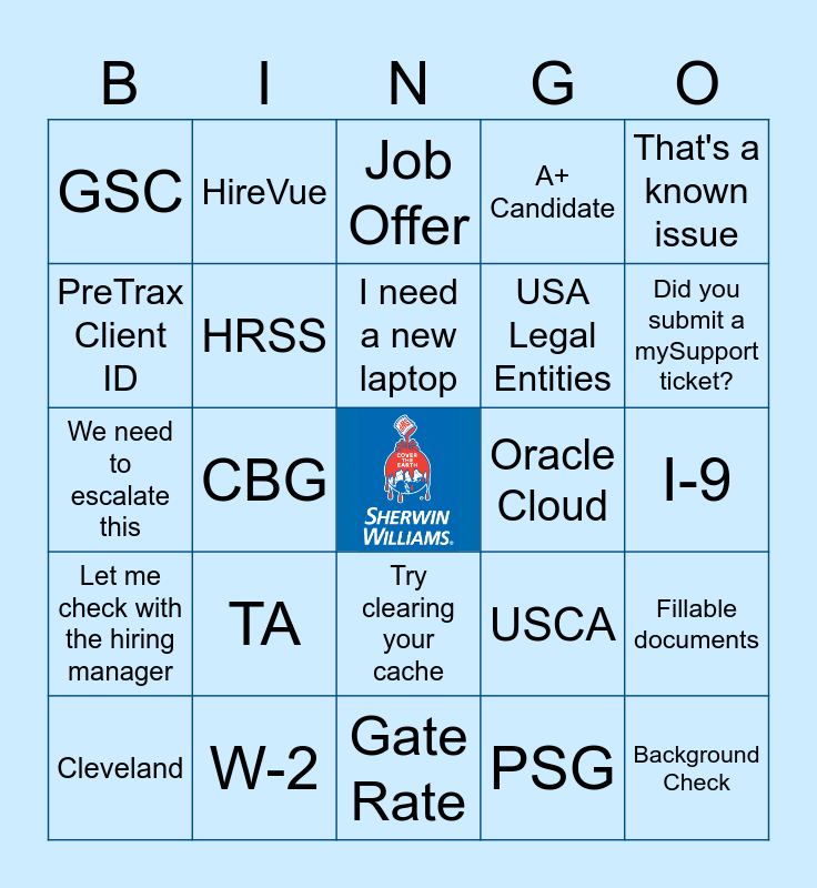 SHW HR Bingo Card