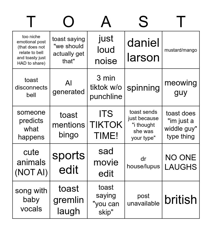 TIKTOK TIME BINGO (again?) Bingo Card