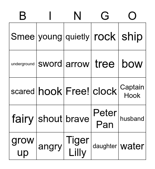 Peter Pan Bingo Card