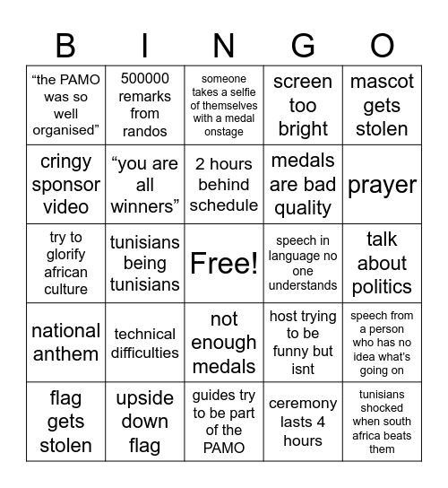 PAMO closing ceremony 2025 Bingo Card