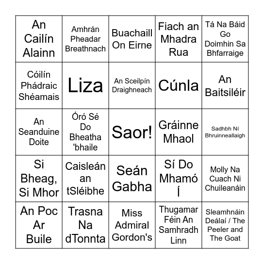 Ceol Bingo Card