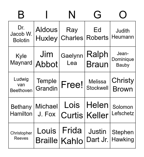 Disability Awareness Month BINGO Card