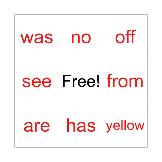 Red Word Bingo 6/25 Bingo Card