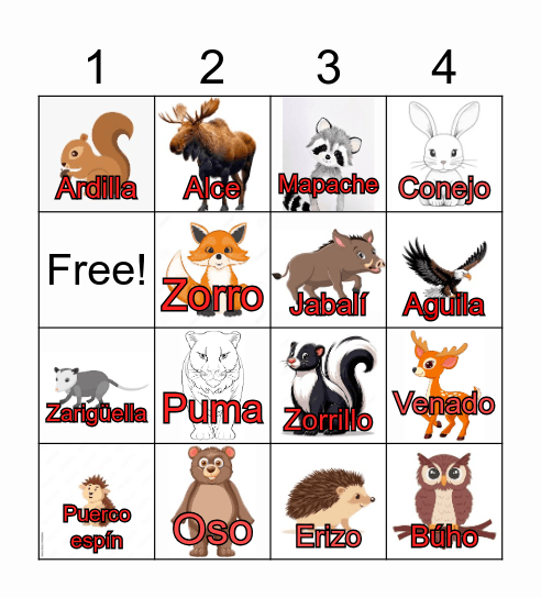 Animales del bosque Bingo Card