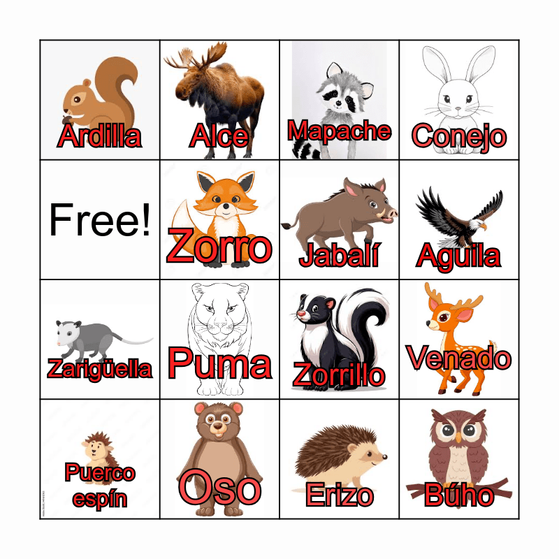Animales del bosque Bingo Card
