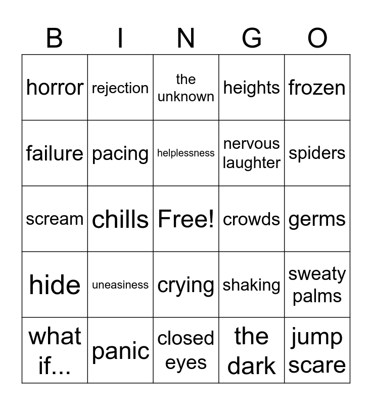 FEAR bingo Card