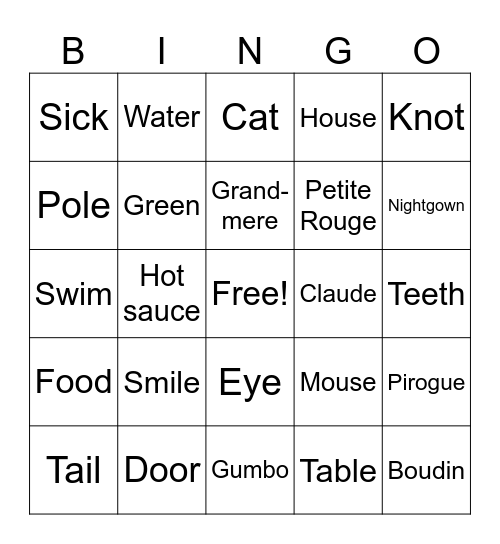 Petite Rouge Bingo Card