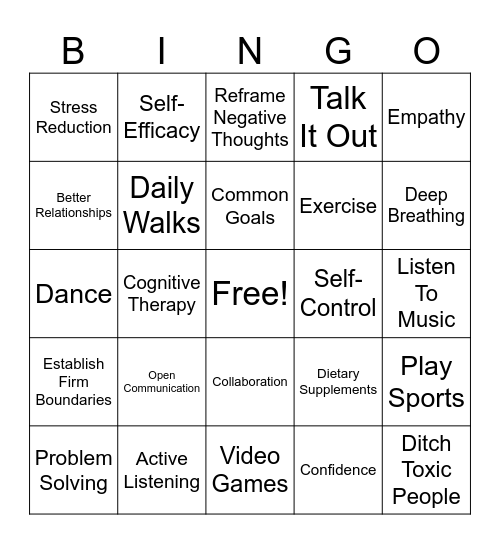 Conflict Resolution Bingo Card