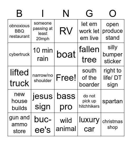 Car Bingo Card