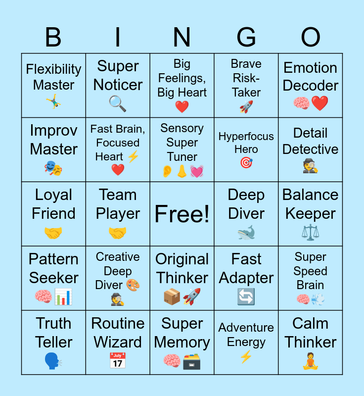 🧠Me and my Brain Bingo Card