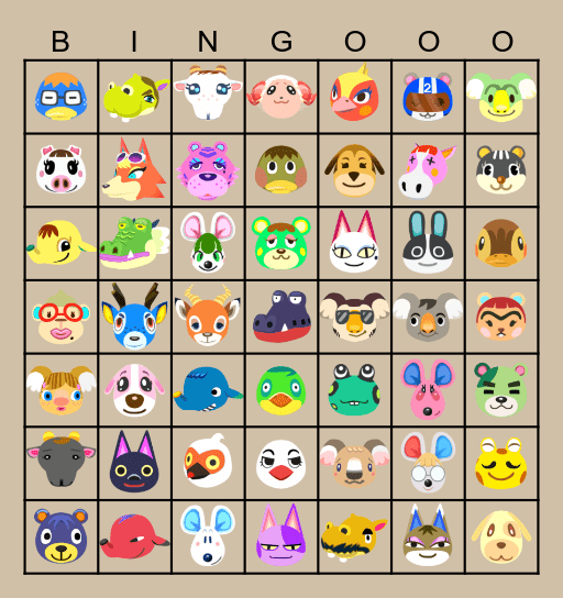 ACNH Villager Hunt Bingo Card