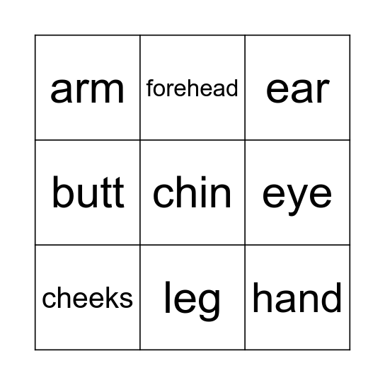 Human Body Bingo Card