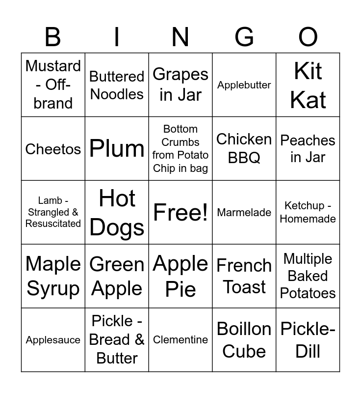John Hyman Lunch BINGO Card