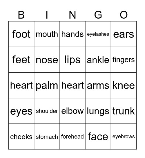 Human Body Bingo Card