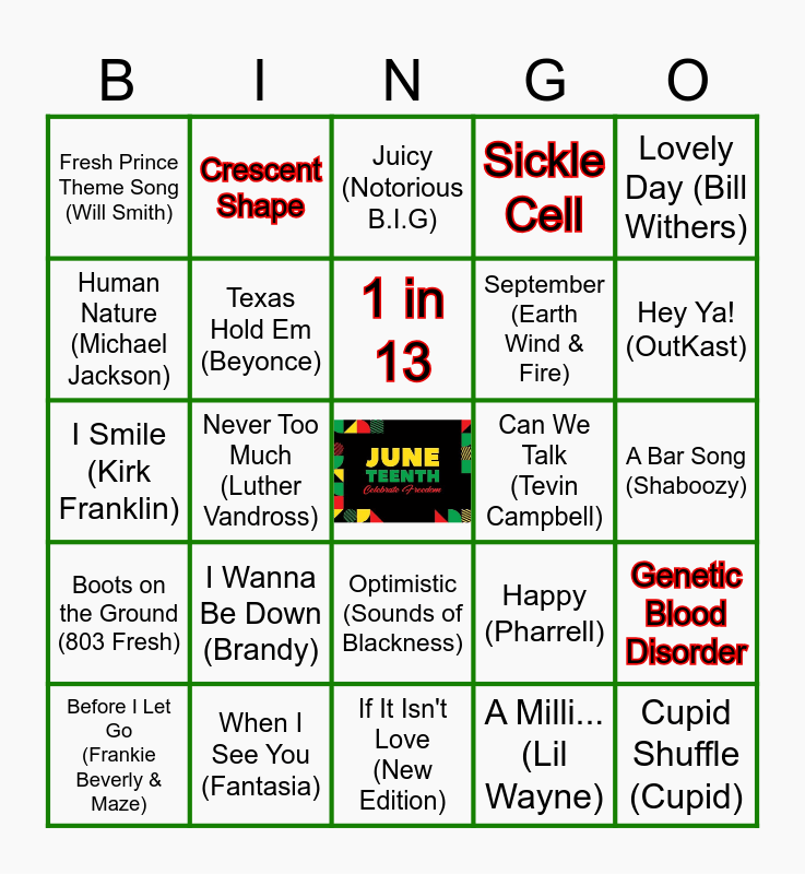 CAC Juneteenth Music Bingo Card