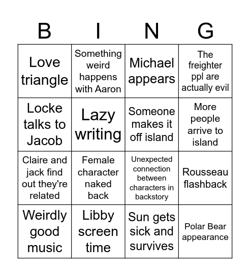 Lost Season 4 Bingo Card