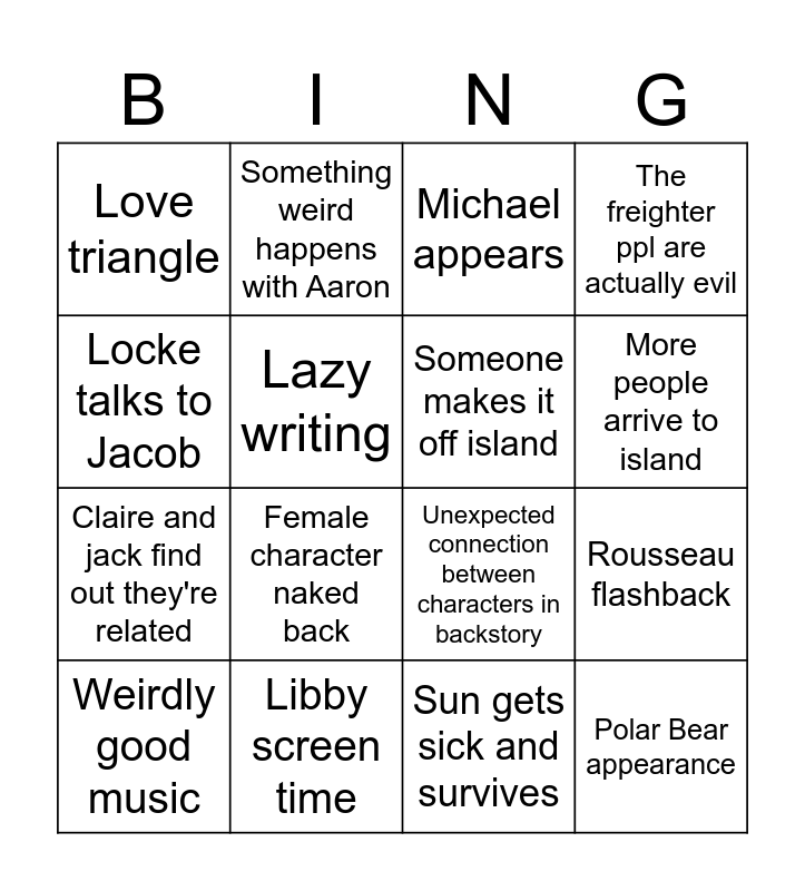 Lost Season 4 Bingo Card