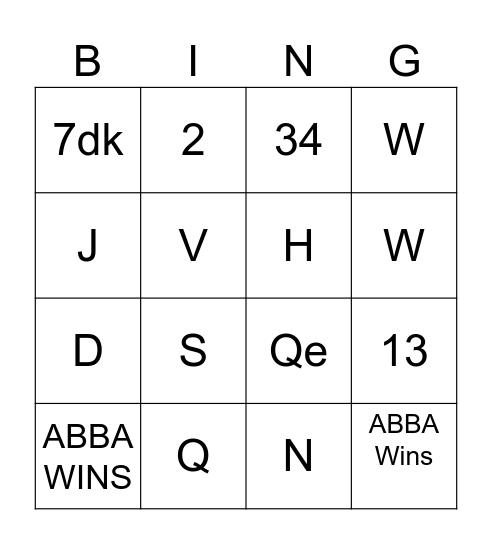 ABBA BINGO Card