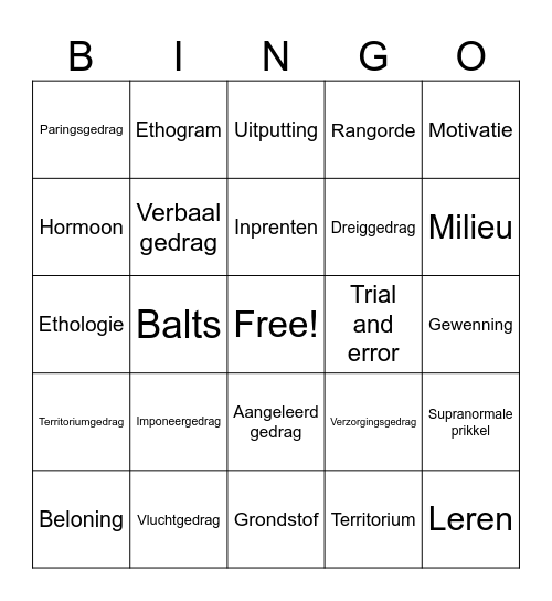 BIO gedrag BINGO Card