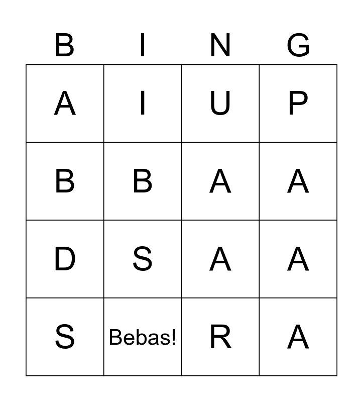 Mengeja Name Hewan (4 huruf-huruf) Bingo Card