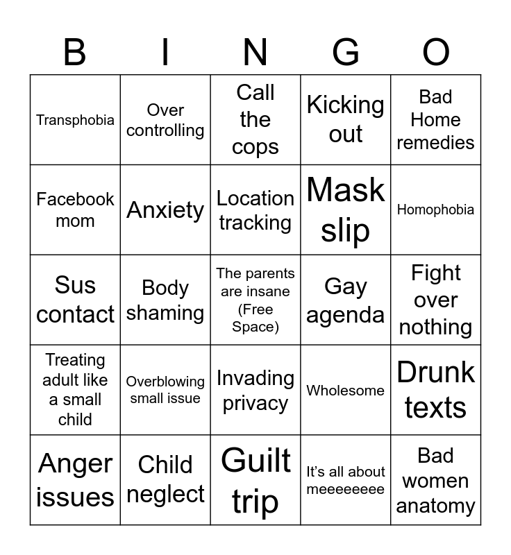 Insane parents bingo Card