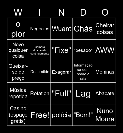 Windoh Bingo Card