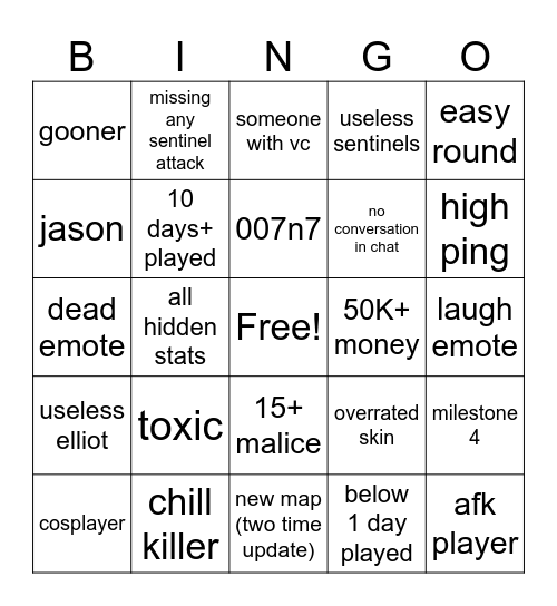 forsaken BINGO Card