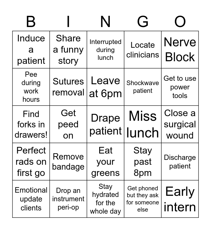 Intern Bingo of the week Bingo Card