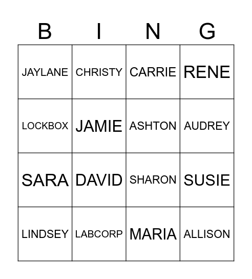 LOCKBOX BINGO Card