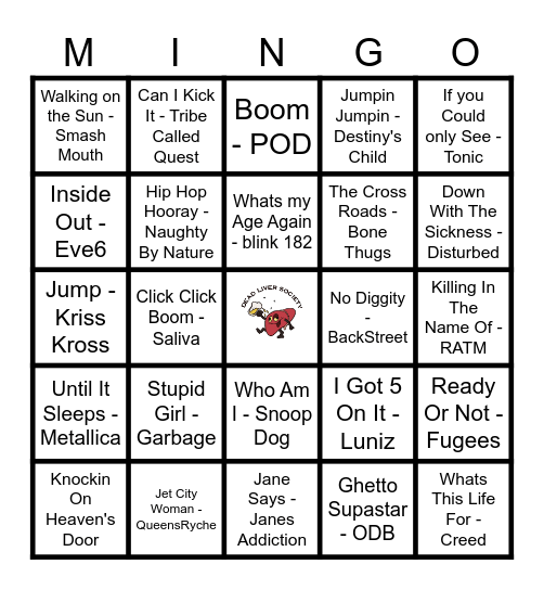 90's Rock n Hip Hop Bingo Card