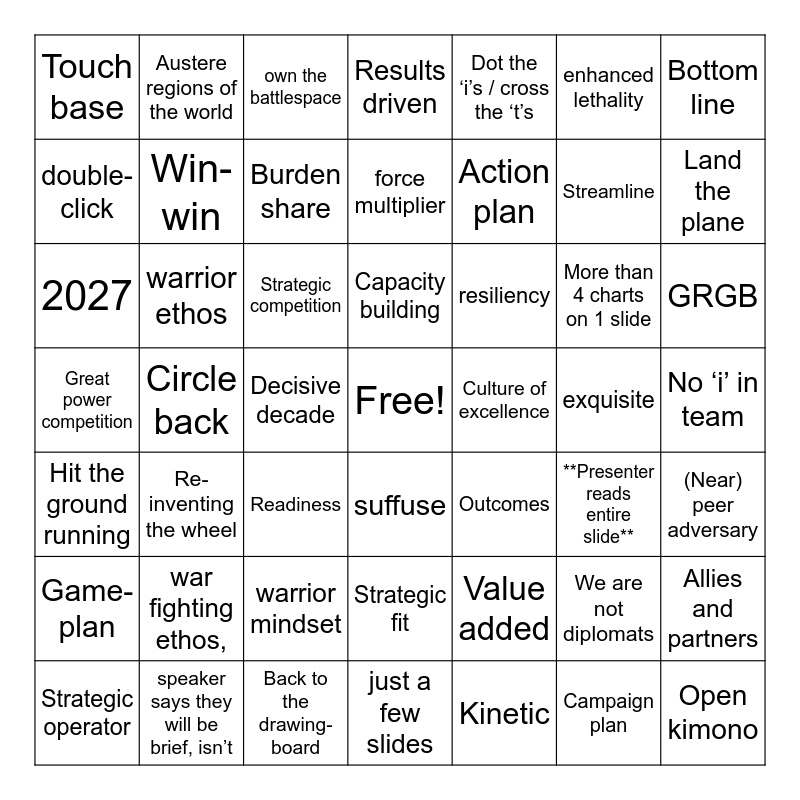 JFAOC Buzz Word Bingo Card