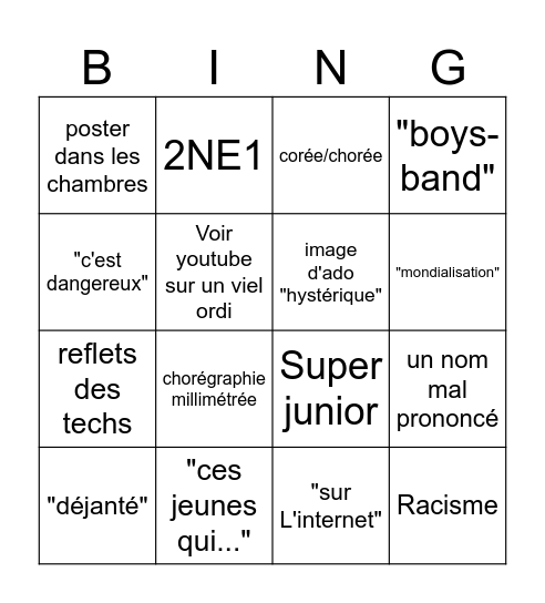 react émission sur la kpop il y a 12ans Bingo Card