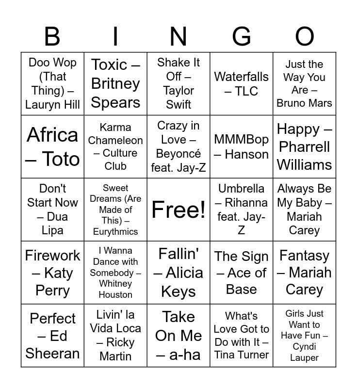 💿 Pop Goes the Decade Bingo Card