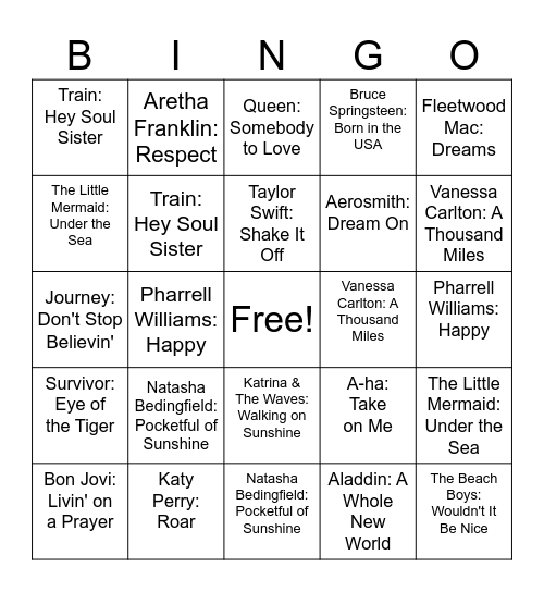 Song Bingo Card
