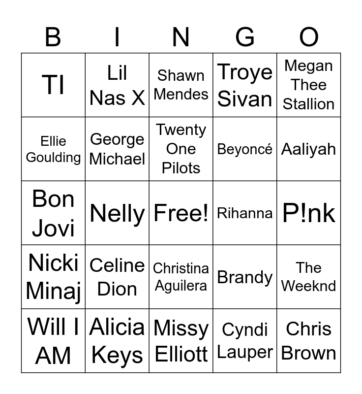 MUSIC ARTISTS Bingo Card