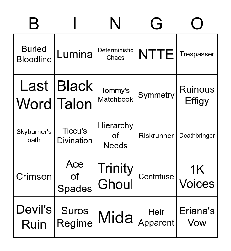 TWAB Exotic Weapon fixes Bingo Card