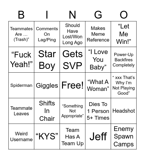 Marvel Rivals Bingo Card