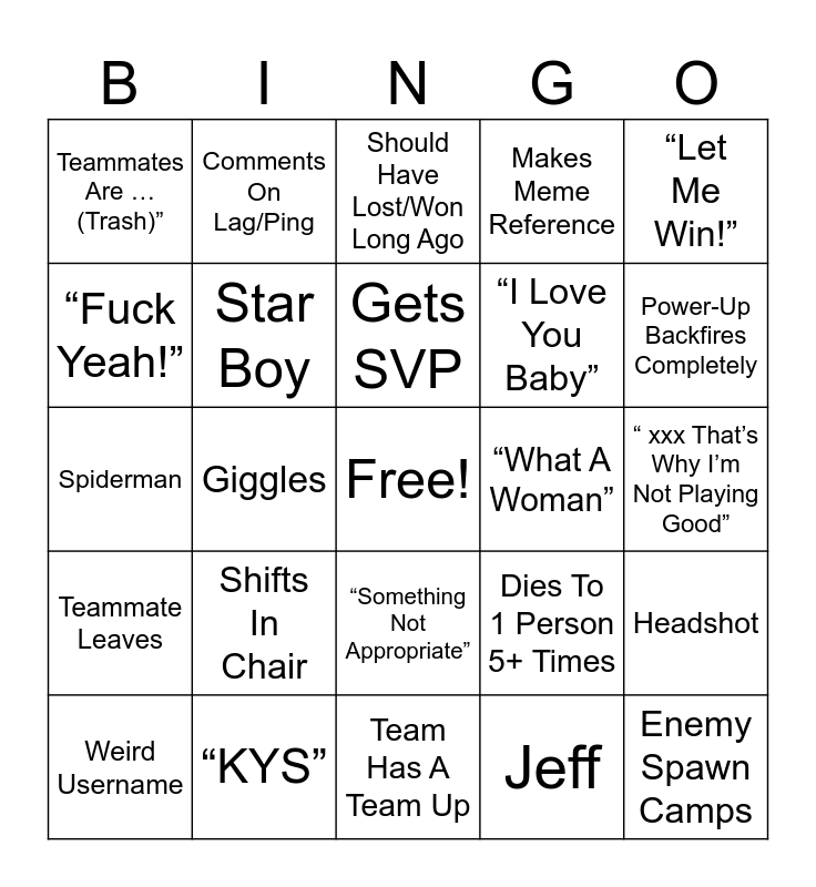 Marvel Rivals Bingo Card