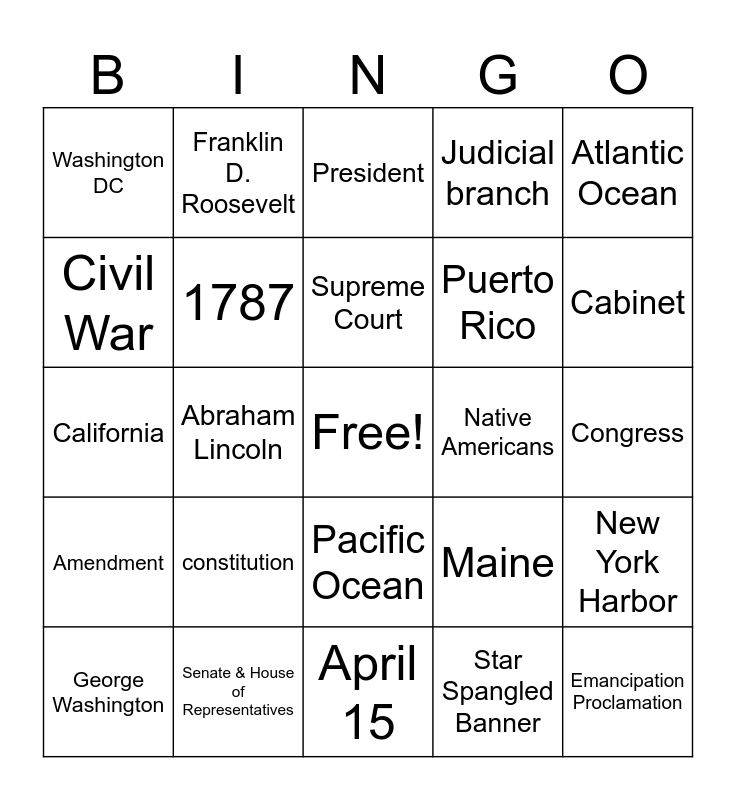 The Citizenship Game Bingo Card