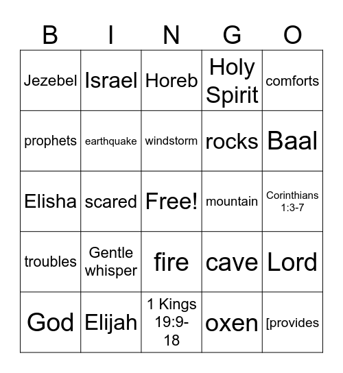 God Appears to Elijah Bingo Card