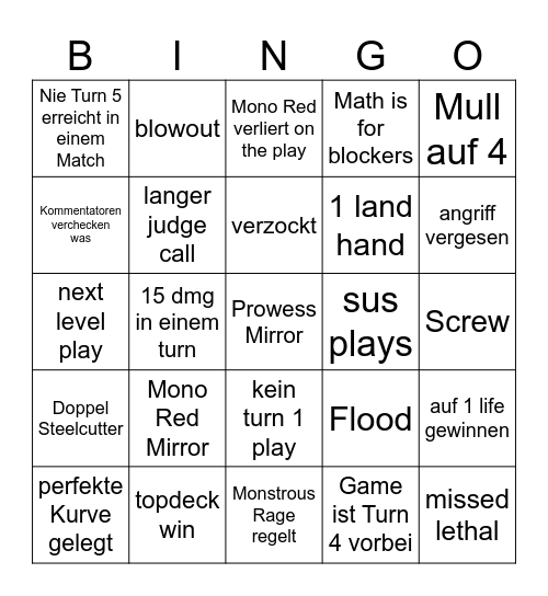 MTG Pro Tour Top 8 FF Bingo Card