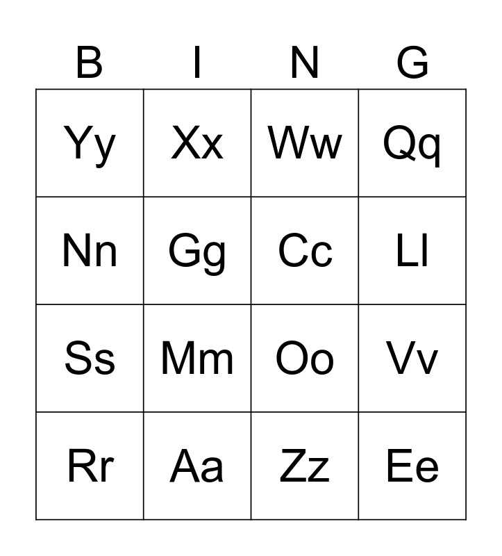 Letter Bingo Card