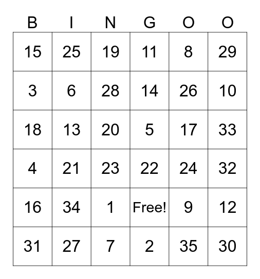 Homework check Bingo Card